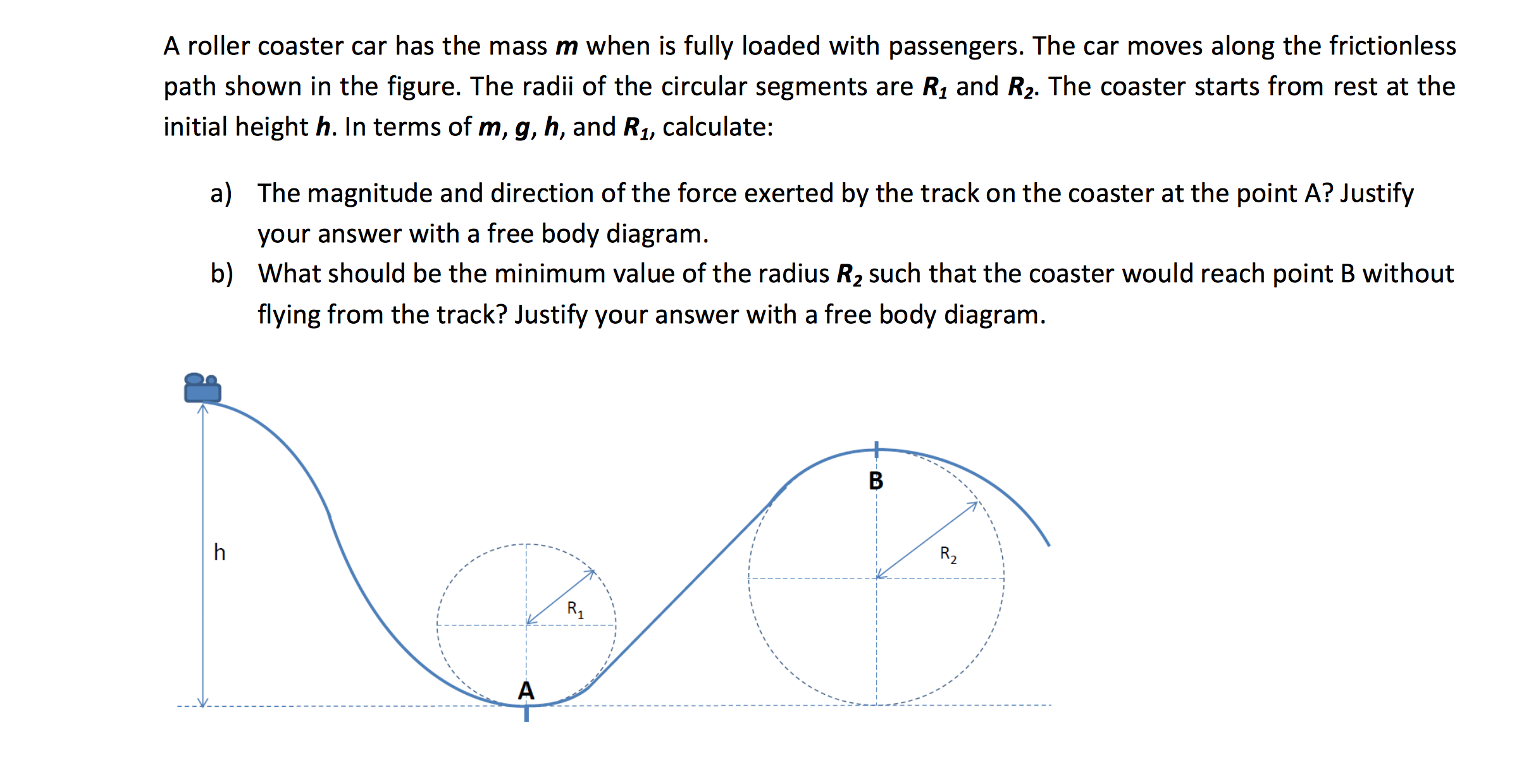 Solved A roller coaster car has the mass m when is fully | Chegg.com