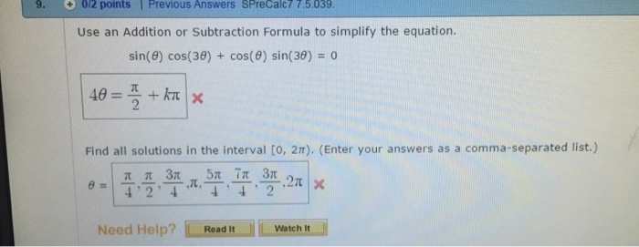 Solved Use an Addition or Subtraction Formula to simplify | Chegg.com