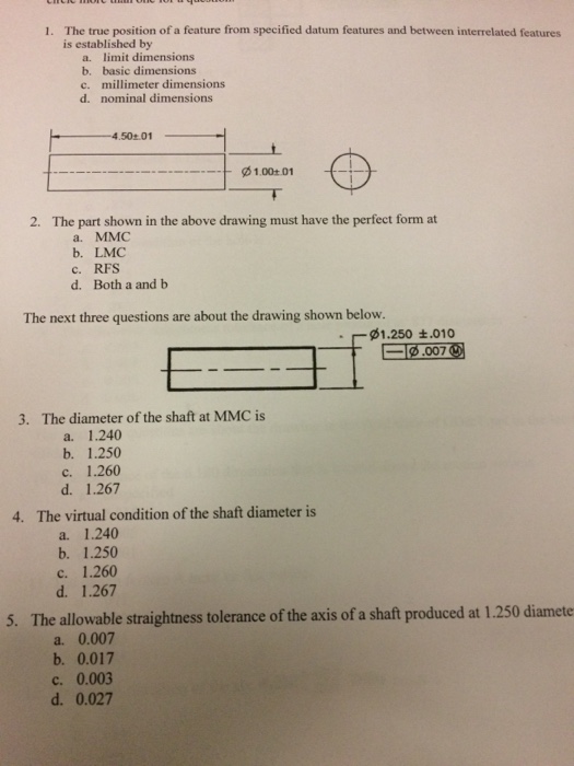 Solved 1. The true position of a feature from specified | Chegg.com
