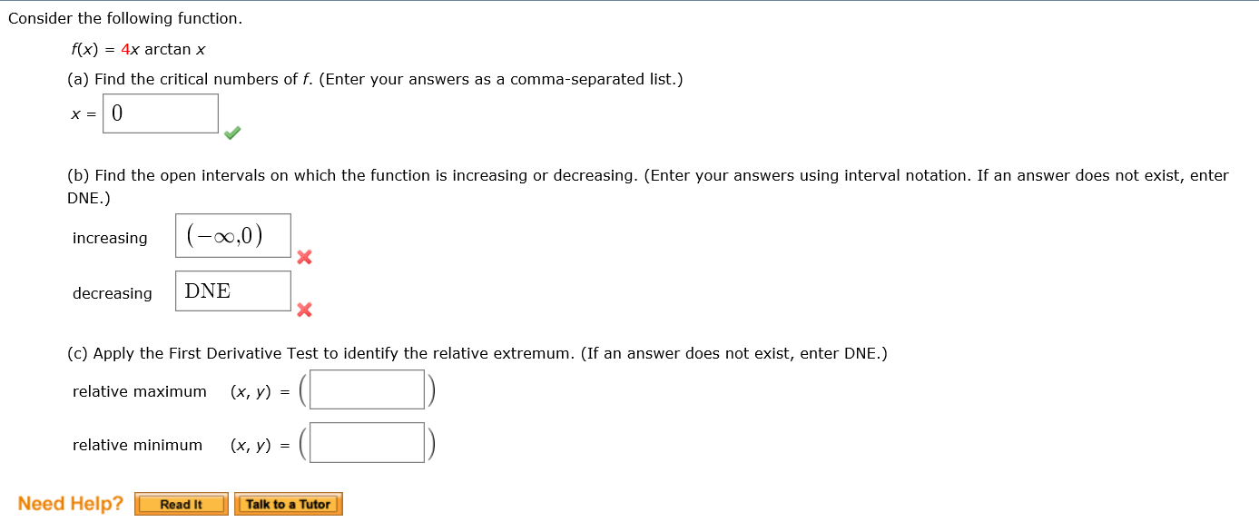 Solved Consider the following function. f(x) = 4x arctan x | Chegg.com
