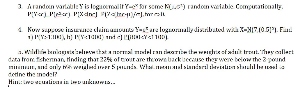Solved A random variable Y is lognormal if Y = e^x for some | Chegg.com