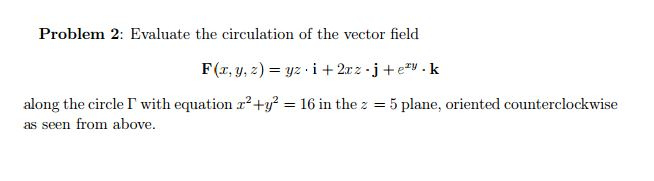 Solved Evaluate the circulation of the vector field F(x, y, | Chegg.com
