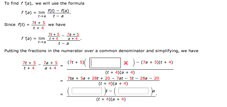 Solved To find f (a), we will use the formula f (a) t a t- a | Chegg.com