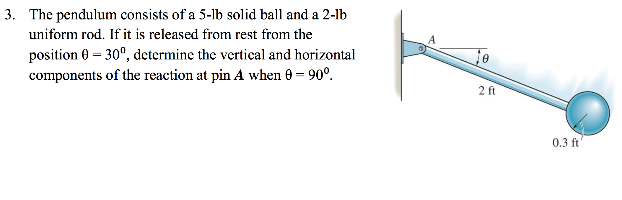 Solved The pendulum consists of a 5-lb solid ball and a 2-lb | Chegg.com