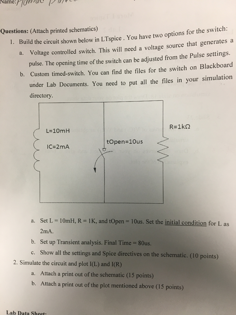Solved Build the circuit shown below in LT spice. You have | Chegg.com