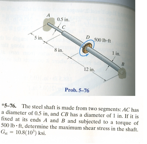 Solved The steel shaft is made from two segments: AC has a | Chegg.com