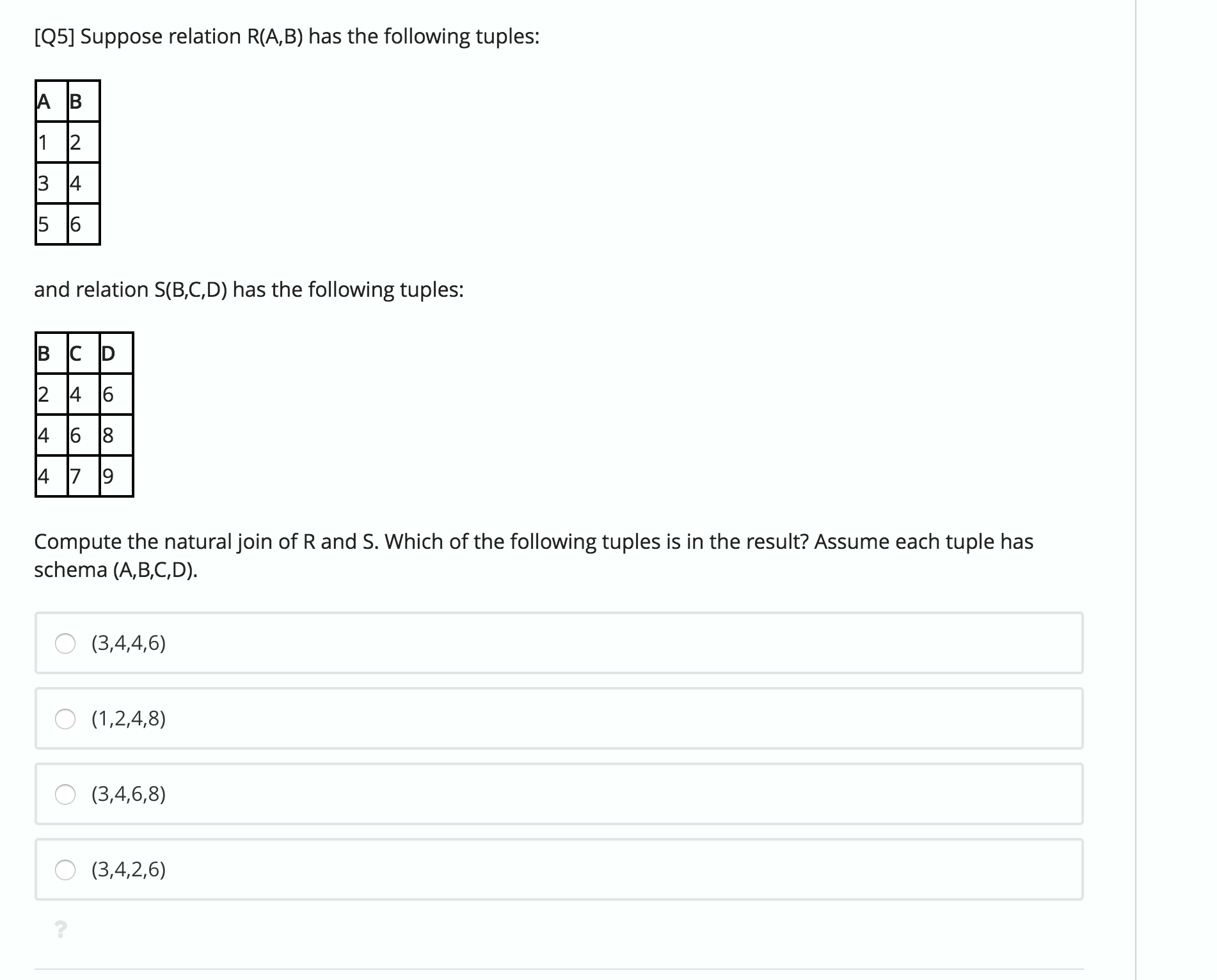 Solved Suppose relation R(A, B) has the following tuples: | Chegg.com