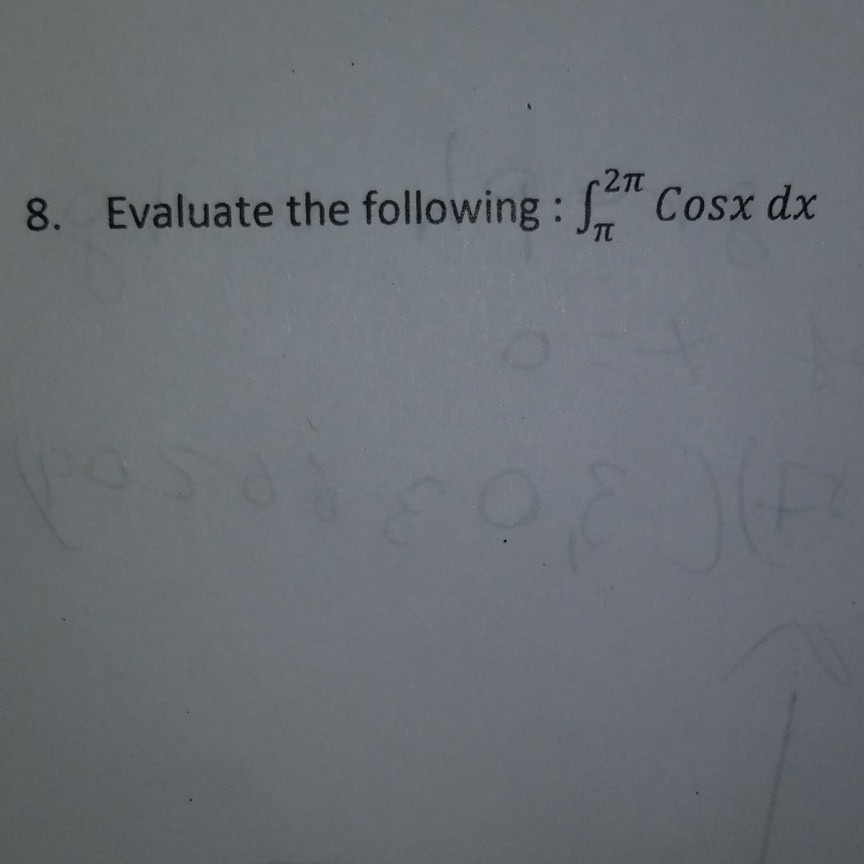 Solved 2Tt 8. Evaluate the following:Int Cosx dx | Chegg.com