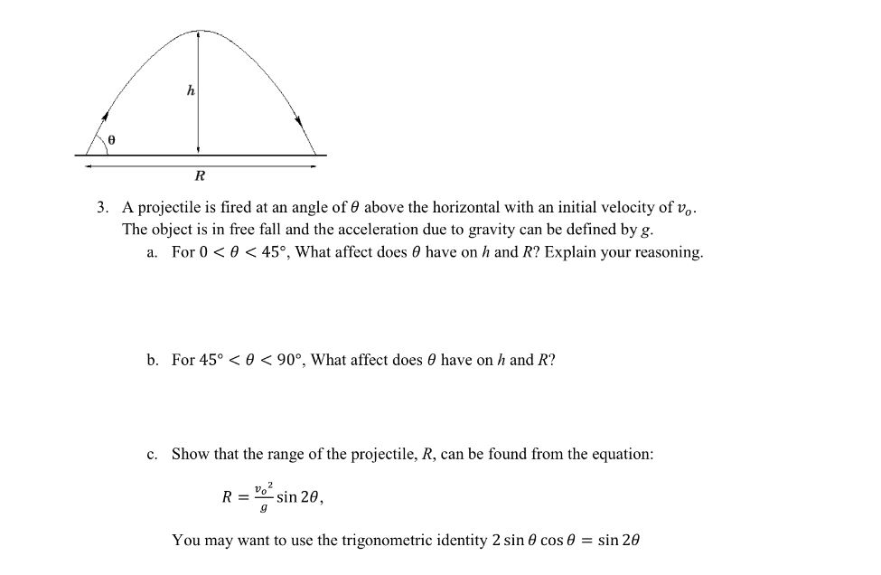 Solved A projectile is fired at an angle of theta above the | Chegg.com