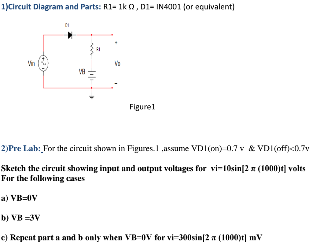 Solved Circuit Diagram and Parts: R1= 1k Ohm , D1= IN4001 | Chegg.com