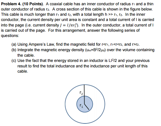 Solved Problem 4. (10 Points). A coaxial cable has an inner | Chegg.com