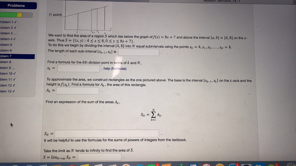 Solved Problems (1 point) We want to find the area of a | Chegg.com