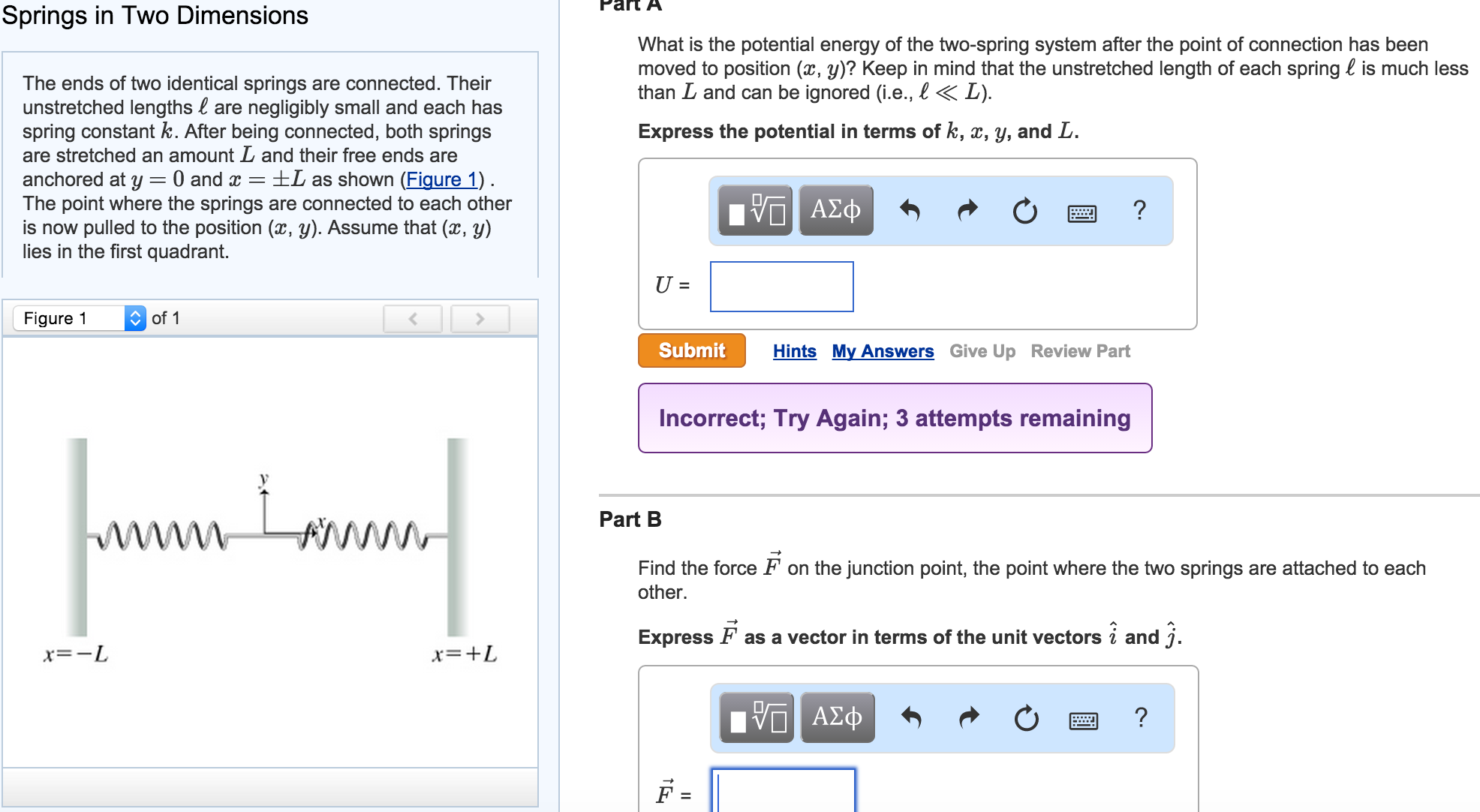 Solved Springs in Two Dimensions The ends of two identical | Chegg.com