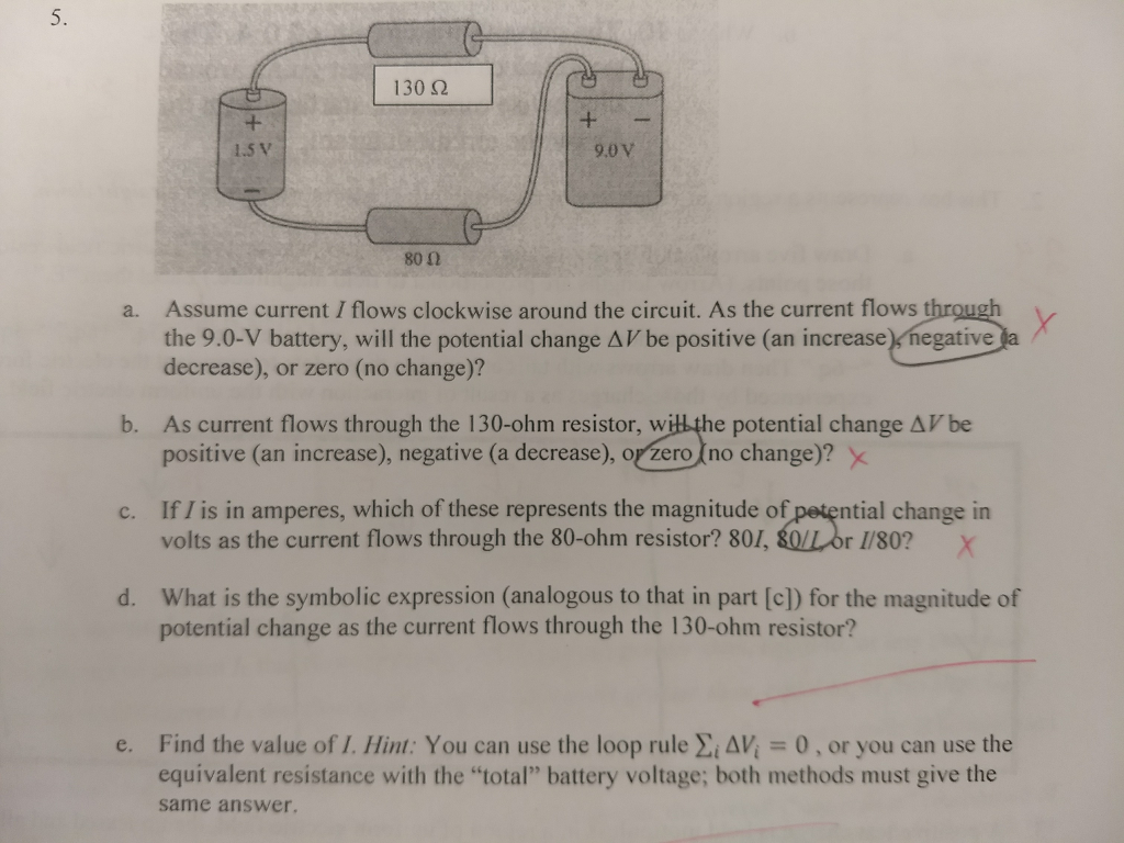 Solved 1302 9.0V 800 Assume current I flows clockwise around | Chegg.com