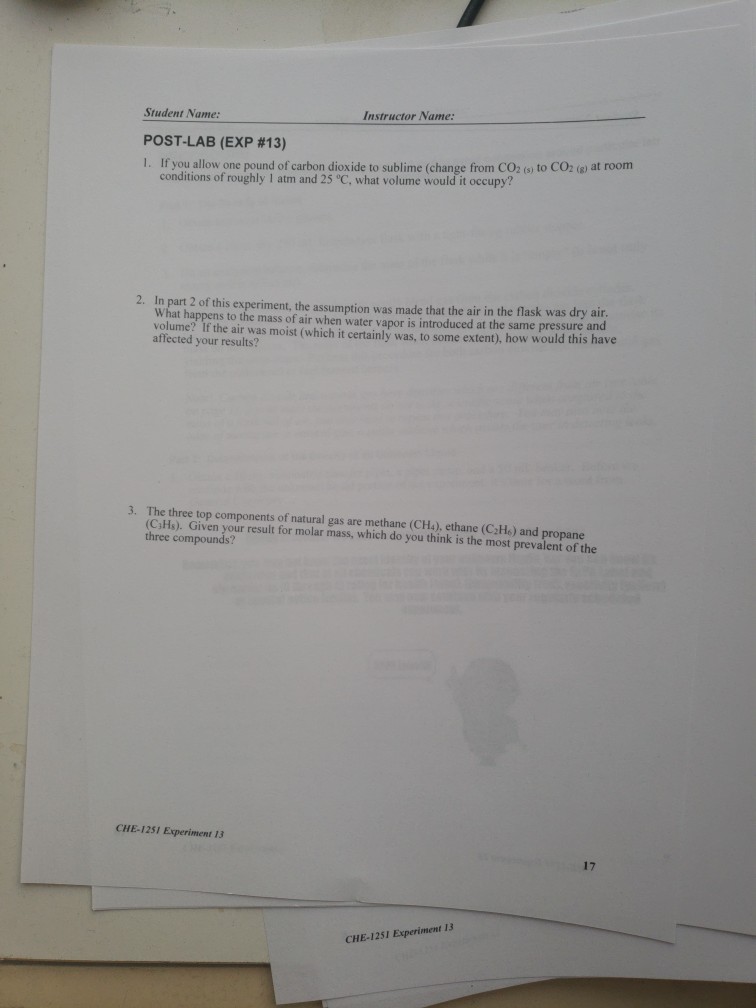 Solved Instructor Name: Student Name: POST-LAB (EXP #13) 1. | Chegg.com