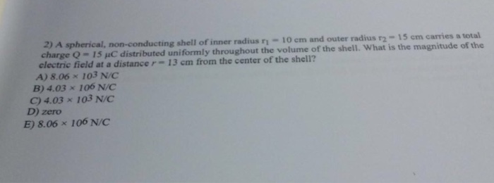 Solved A spherical, non-conducting shell of inner radius r_1 | Chegg.com