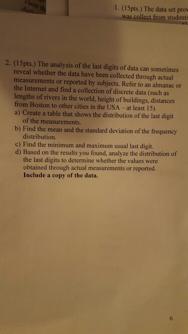 Solved 1. (15pts.) The data set pro was collect from | Chegg.com