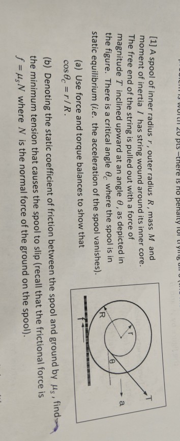Solved [1] A spool of inner radius r, outer radius R, mass M | Chegg.com