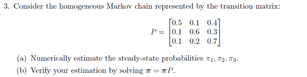 Solved Consider the homogeneous Markov chain represented by | Chegg.com