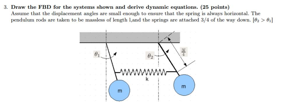 Solved Draw the FBD for the systems shown and derive dynamic | Chegg.com