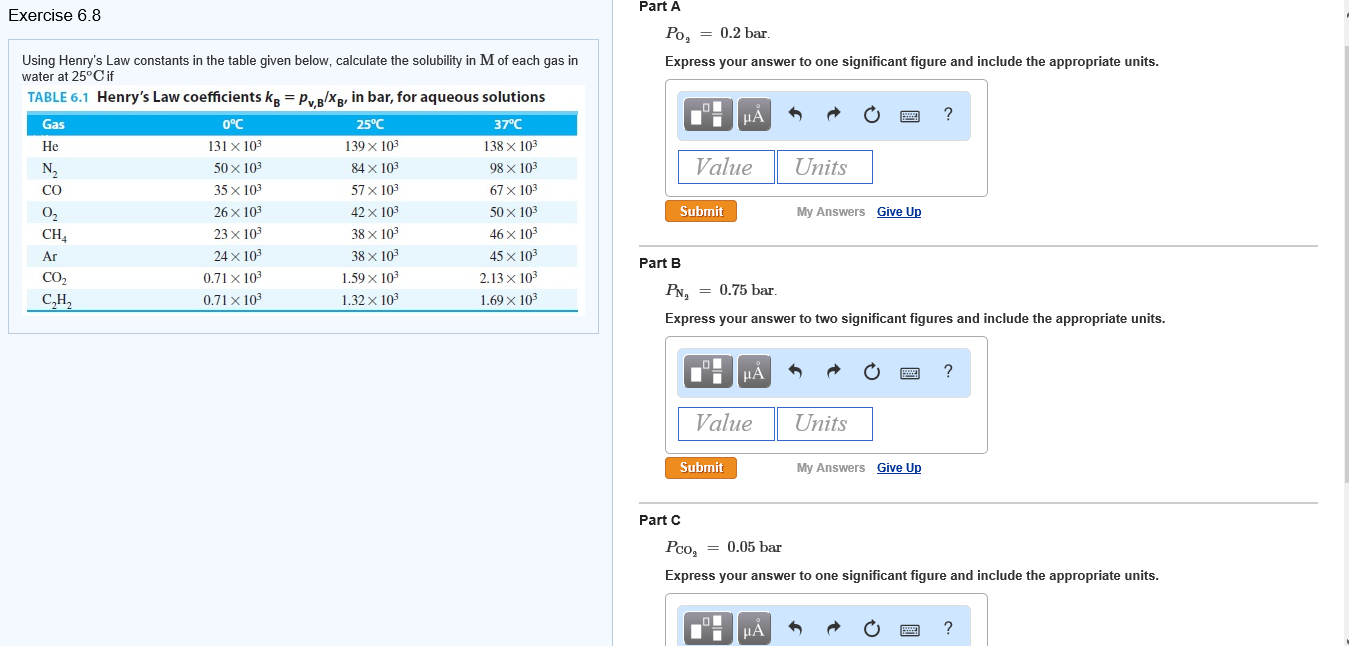 Solved Using Henry's Law constants in the table given below, | Chegg.com