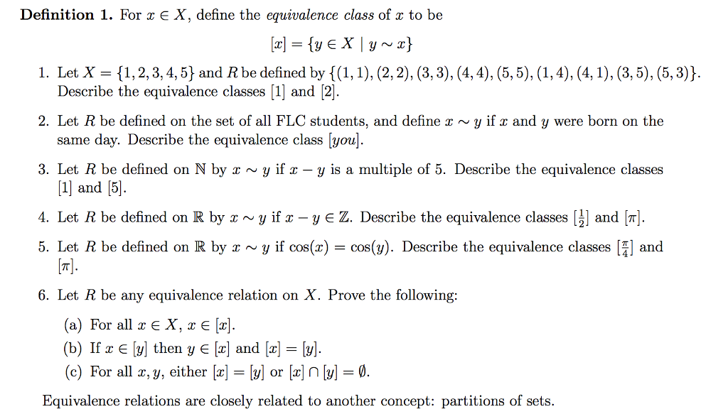 Solved For r element X, define the equivalence class of x to | Chegg.com