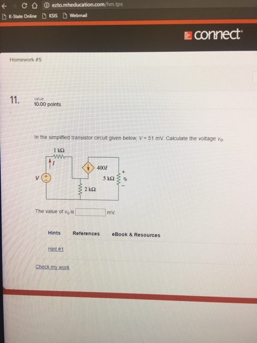 Solved In the simplified transistor circuit given below. V = | Chegg.com