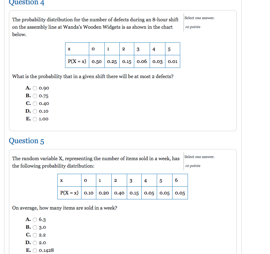 Solved Question 4 The probability distribution for the | Chegg.com