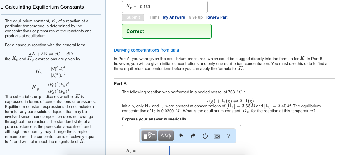 Solved t Calculating Equilibrium Constants The equilibrium | Chegg.com
