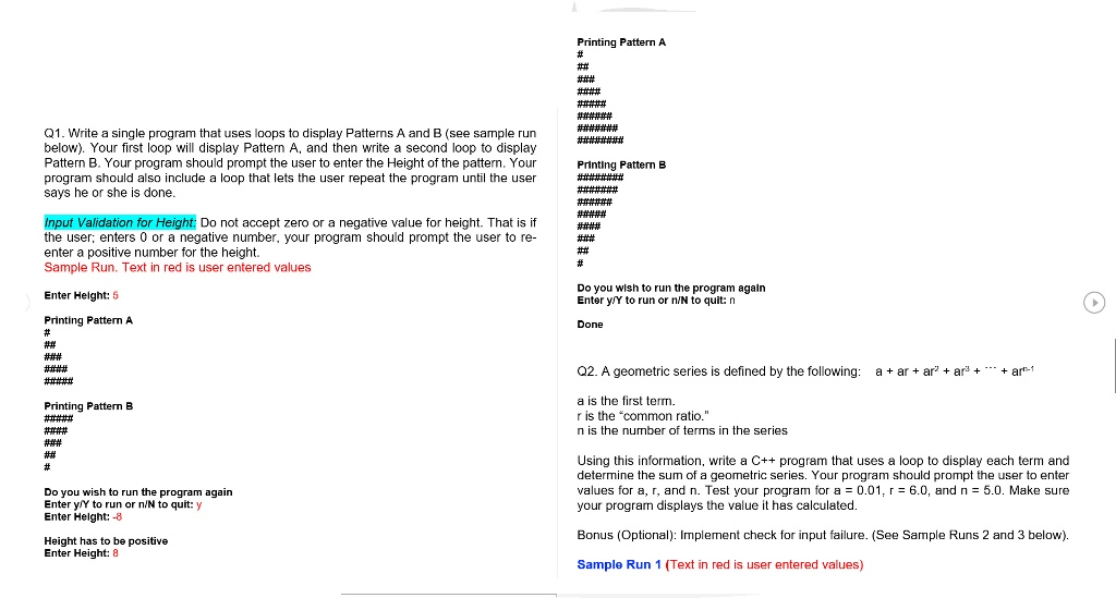 Solved Printing Pattern A Q1. Write a single program that | Chegg.com