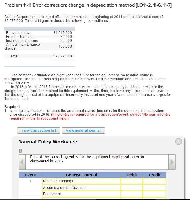Solved Problem 11-11 Error correction; change in | Chegg.com