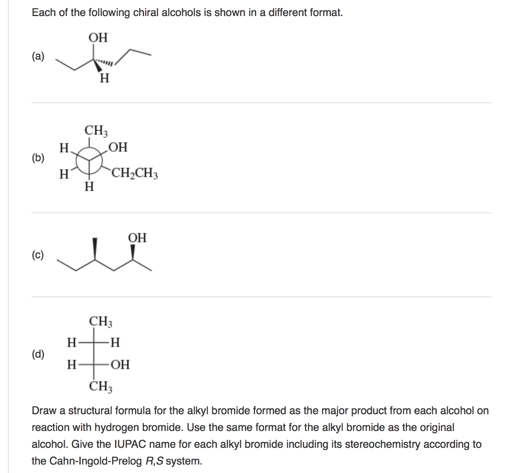 Solved Each of the following chiral alcohols is shown in a | Chegg.com
