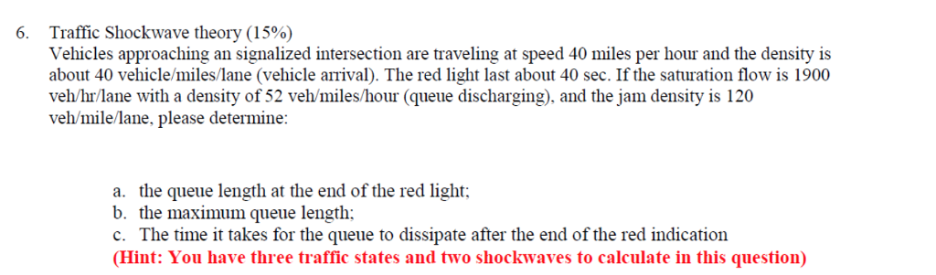 Solved Traffic Shockwave theory (15%) Vehicles approaching | Chegg.com