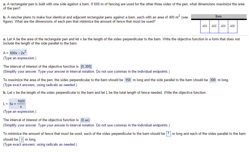 Solved A rectangular pen is built with one side against a | Chegg.com