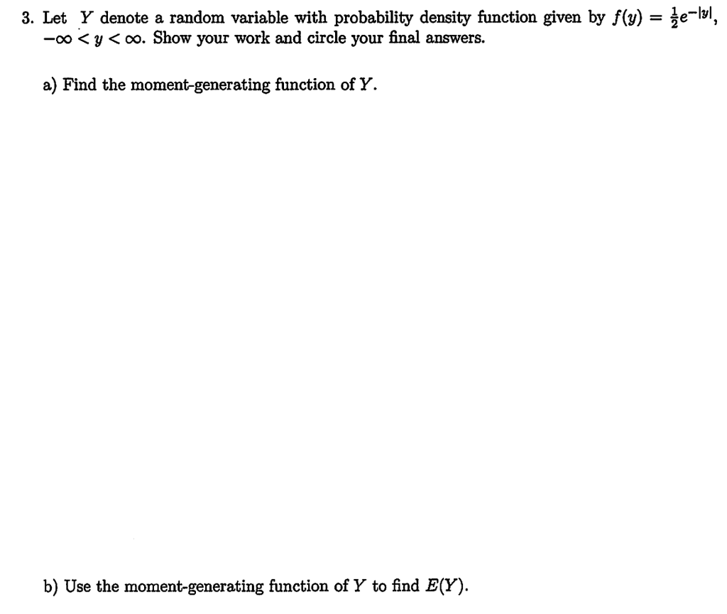 Solved 3. Let Y denote a random variable with probability | Chegg.com