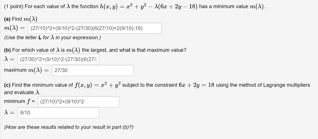 Solved (1 point) For each value of λ the function h(x,y) x2 | Chegg.com