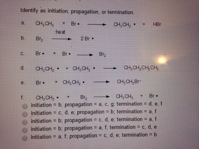 Solved Identify as initiation, propagation, or termination. | Chegg.com