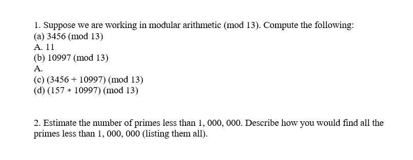 Solved Suppose we are working in modular arithmetic (mod | Chegg.com