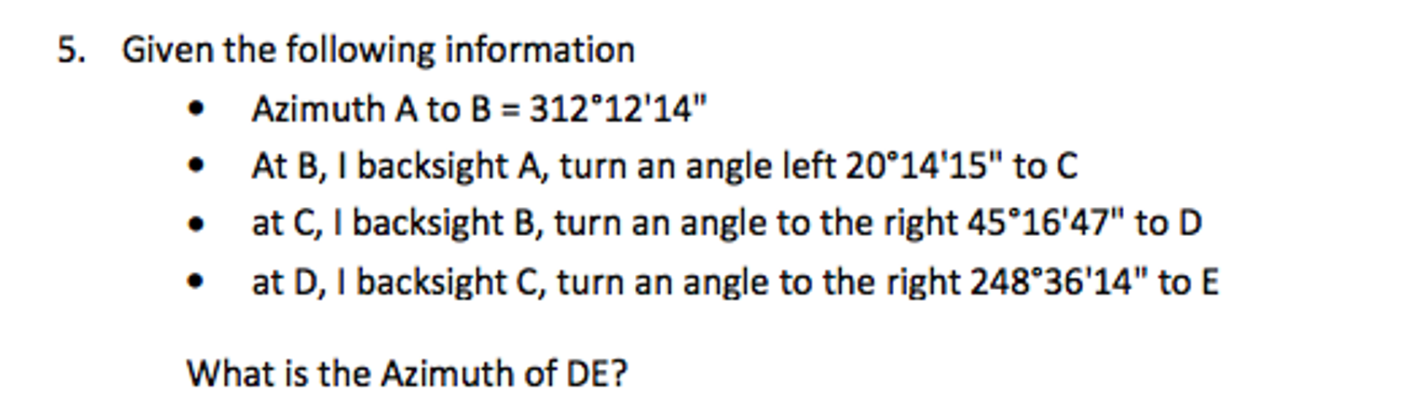 Solved Given the following information • Azimuth A to B = | Chegg.com
