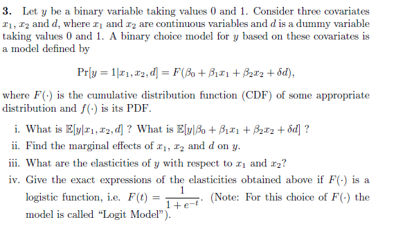 Solved Let y be a binary variable taking values 0 and 1. | Chegg.com