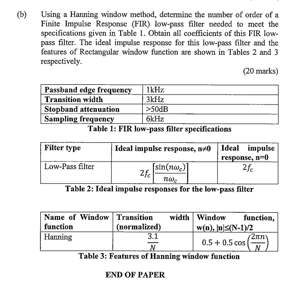 Using A Hamming Window Method Determine The Number 