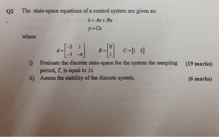 Solved The state-space equations of a control system are | Chegg.com