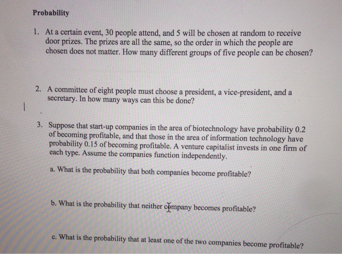 Solved Probability At a certain event, 30 people attend, and | Chegg.com