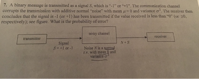 Solved A binary message is transmitted as a signal S, which | Chegg.com