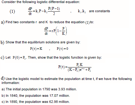 Solved Consider the following logistic differential | Chegg.com