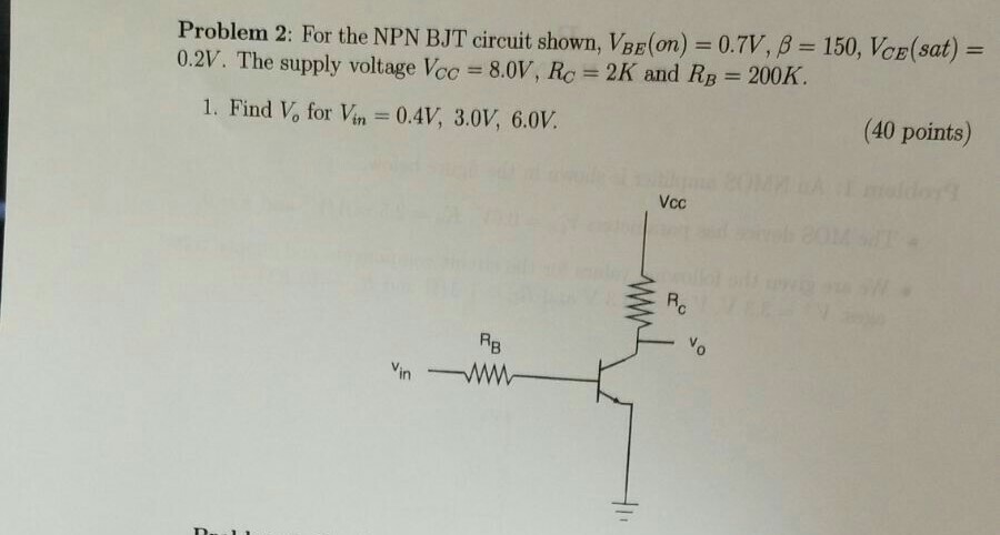 Solved Problem 2: For the NPN BJT circuit shown, | Chegg.com