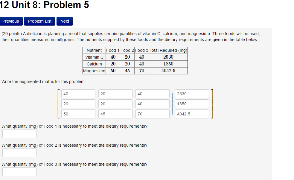 Solved A dietician is planning a meal that supplies certain | Chegg.com