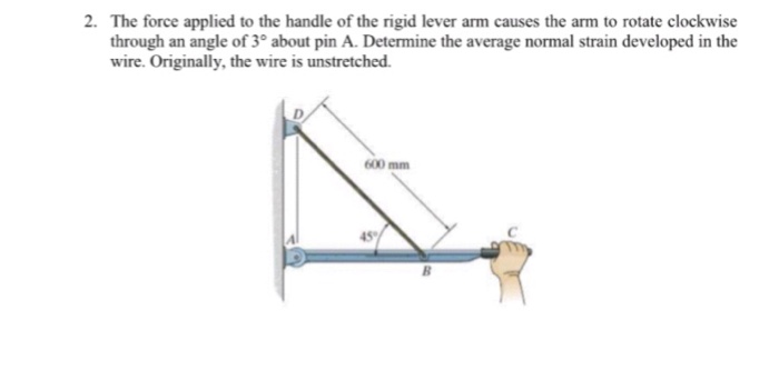 Solved 2. The force applied to the handle of the rigid lever | Chegg.com