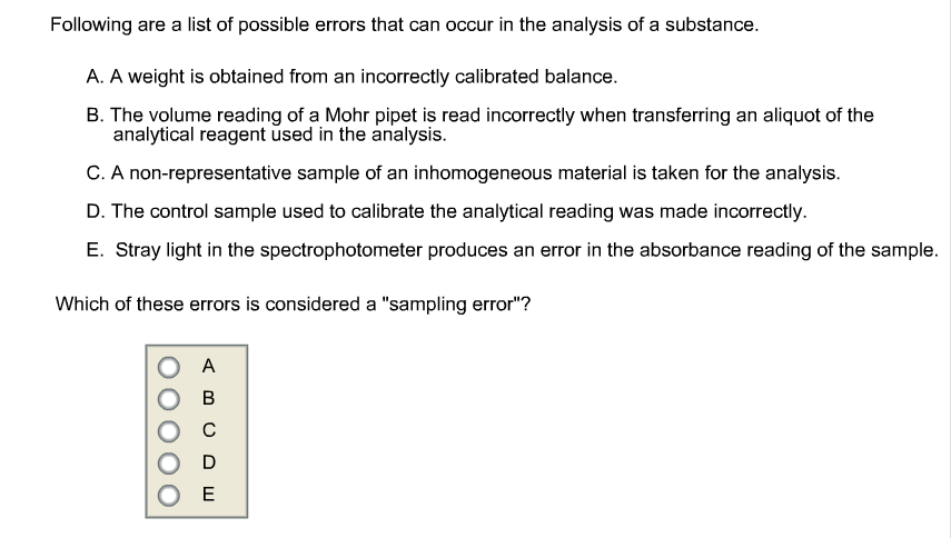 Solved Following Are A List Of Possible Errors That Can 0148