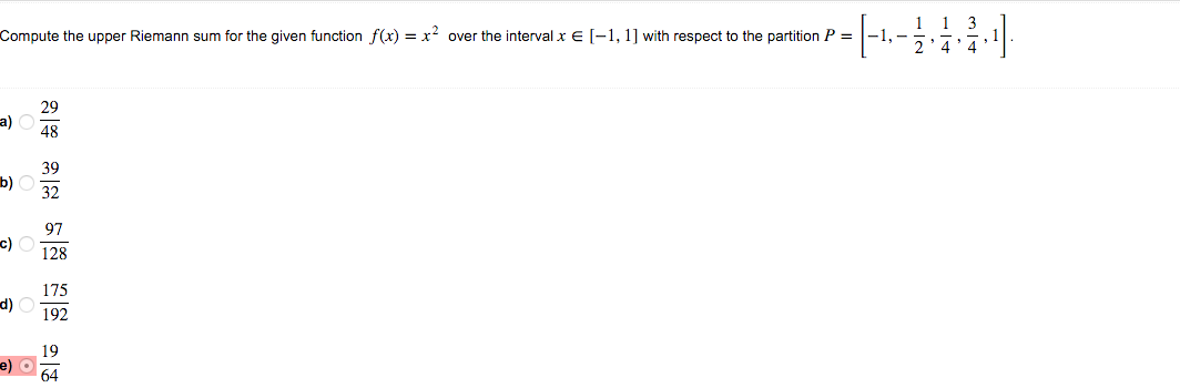 Solved Compute The Upper Riemann Sum For The Given Function 